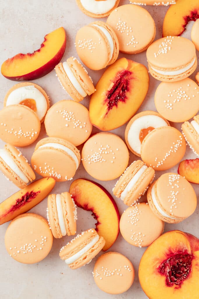 Peach Macarons with Fresh Peaches and Cream Recipe ~ Barley & Sage