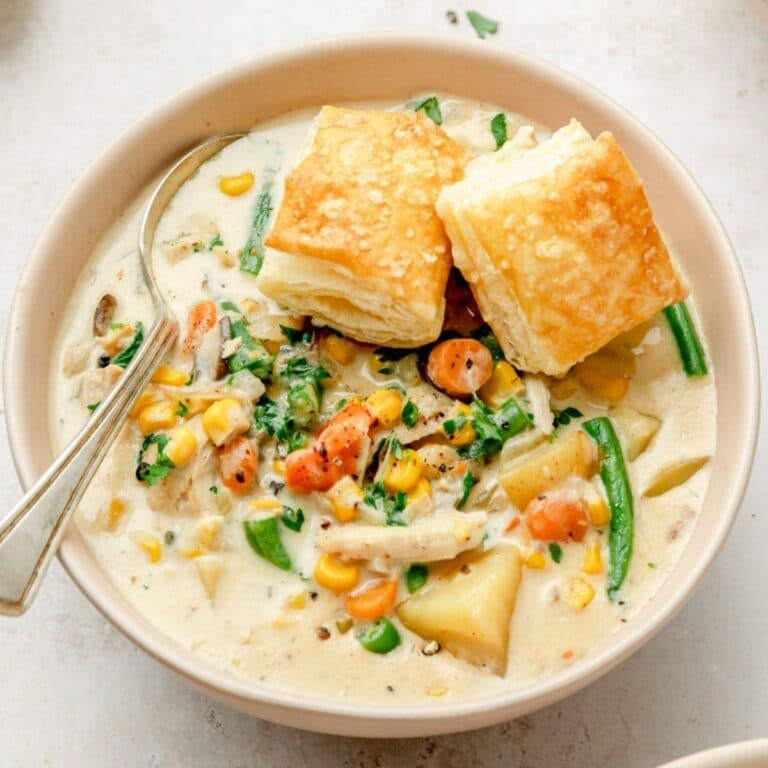 Chicken Pot Pie Soup With Puff Pastry Bites Recipe ~ Barley And Sage