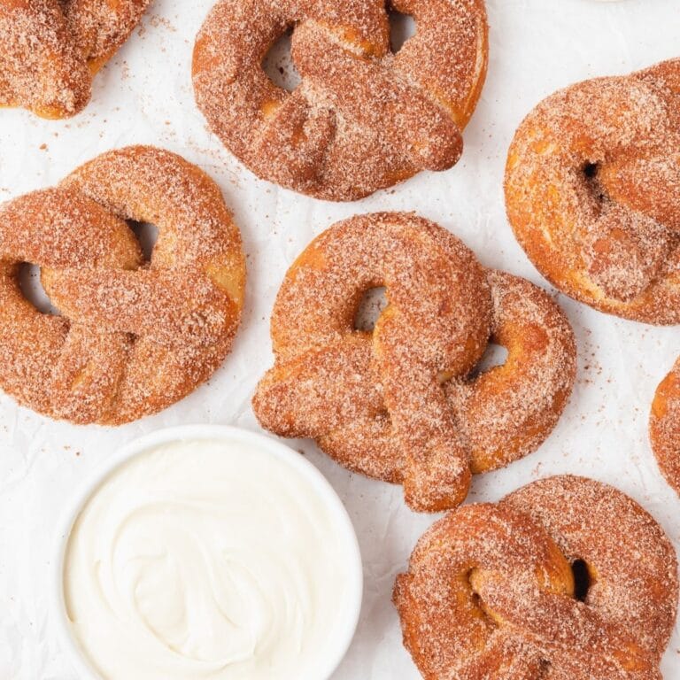 Cinnamon Sugar Soft Pretzels with Cream Cheese Frosting Dip Recipe