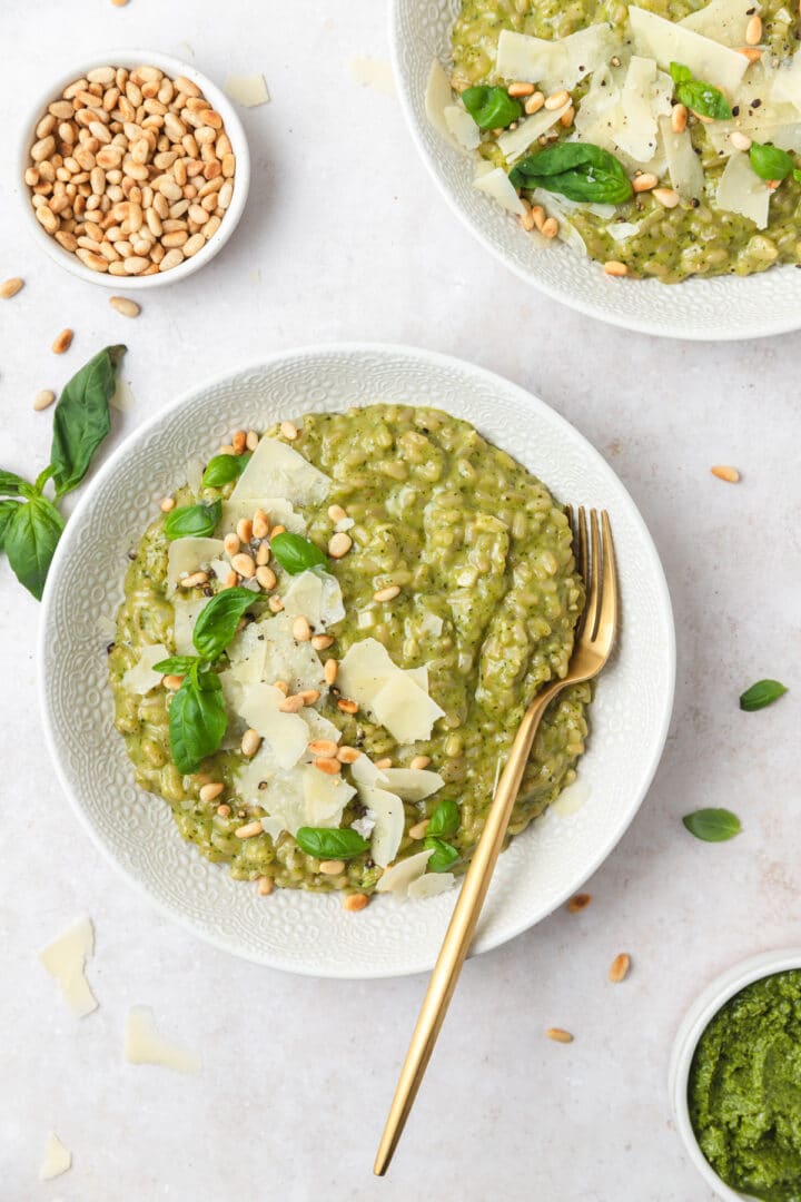 Pesto Risotto with Toasted Pine Nuts Recipe ~ Barley & Sage