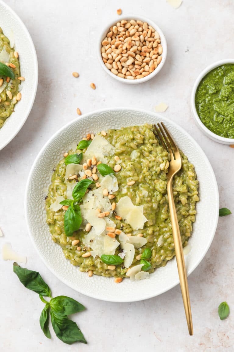 Pesto Risotto with Toasted Pine Nuts Recipe ~ Barley & Sage