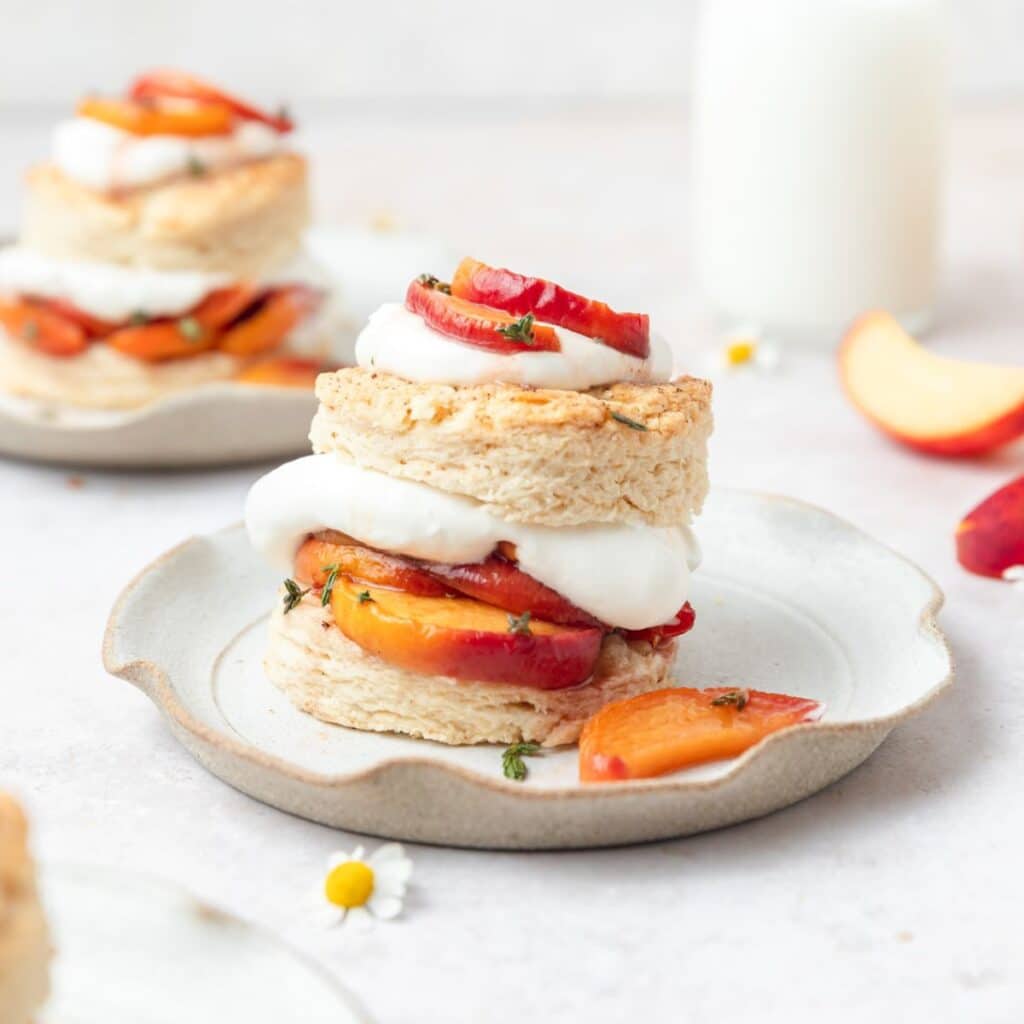 Roasted Peach Shortcake with Brown Butter Biscuits ~ Barley & Sage