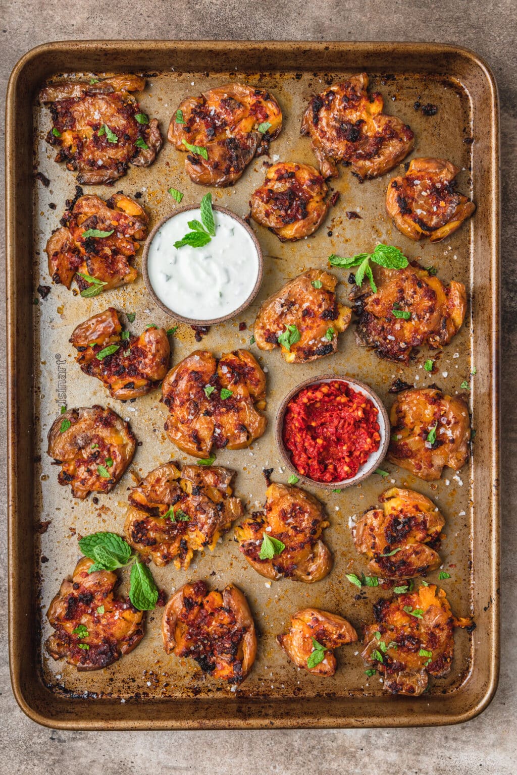 Smashed Harissa Potatoes ~ Barley & Sage