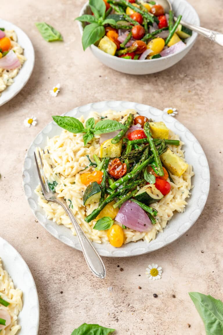 Creamy Orzo with Roasted Summer Vegetables ~ Barley & Sage